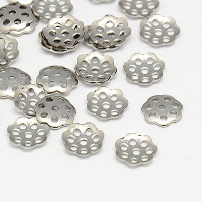 Шапочка для бусин (обниматель), 6х1.5мм, цветок, базовый материал - нержавеющая сталь, без покрытия, 1 грамм