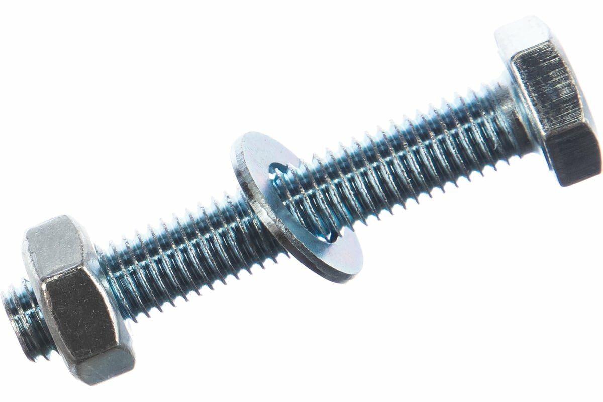 Tech-Krep болт DIN933 с шестигранной головкой, оцинкованный M10x60, гайка и 2 шайбы 2шт