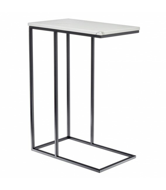 Придиванный столик Loft 50x30см, белый мрамор с чёрными ножками
