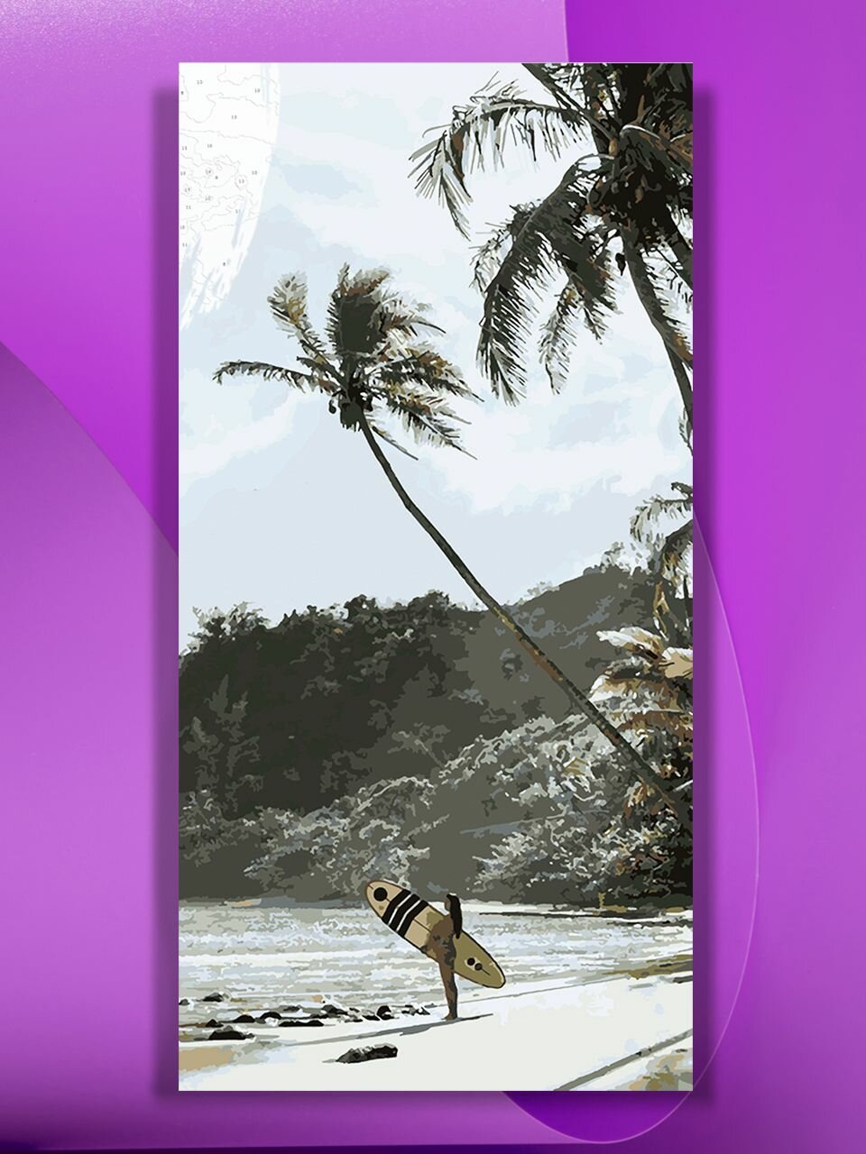 Картина по номерам на холсте Серфинг под пальмами, 30 х 60 см