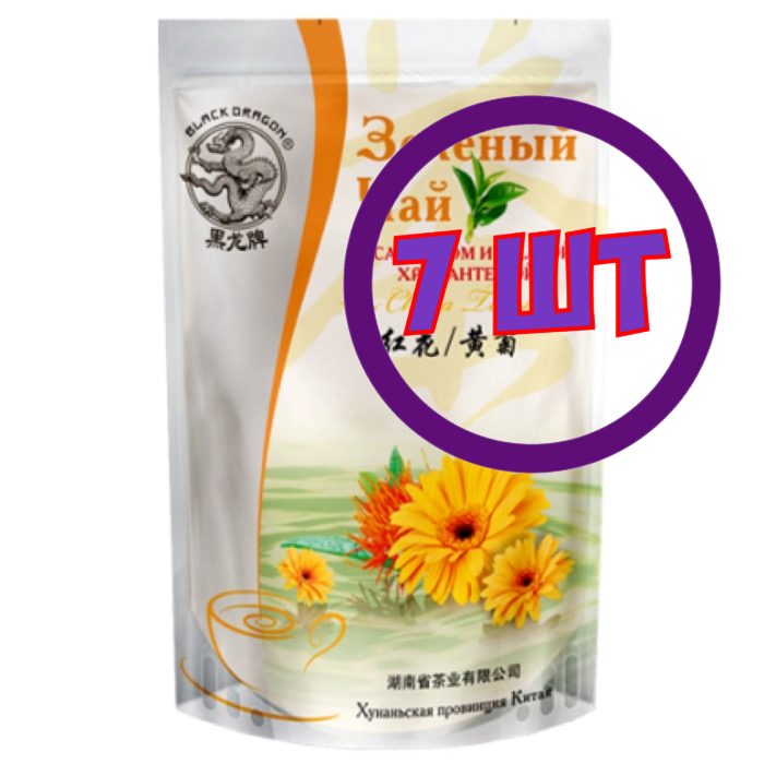 Чай зеленый листовой Черный Дракон с сафлором и желтой хризантемой, 100 г (комплект 7 шт.) 0721028