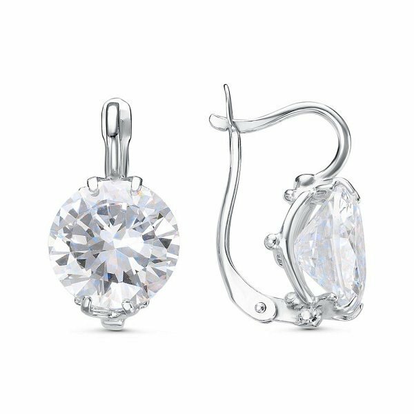 Серьги, серебро, 925 проба, родирование, фианит