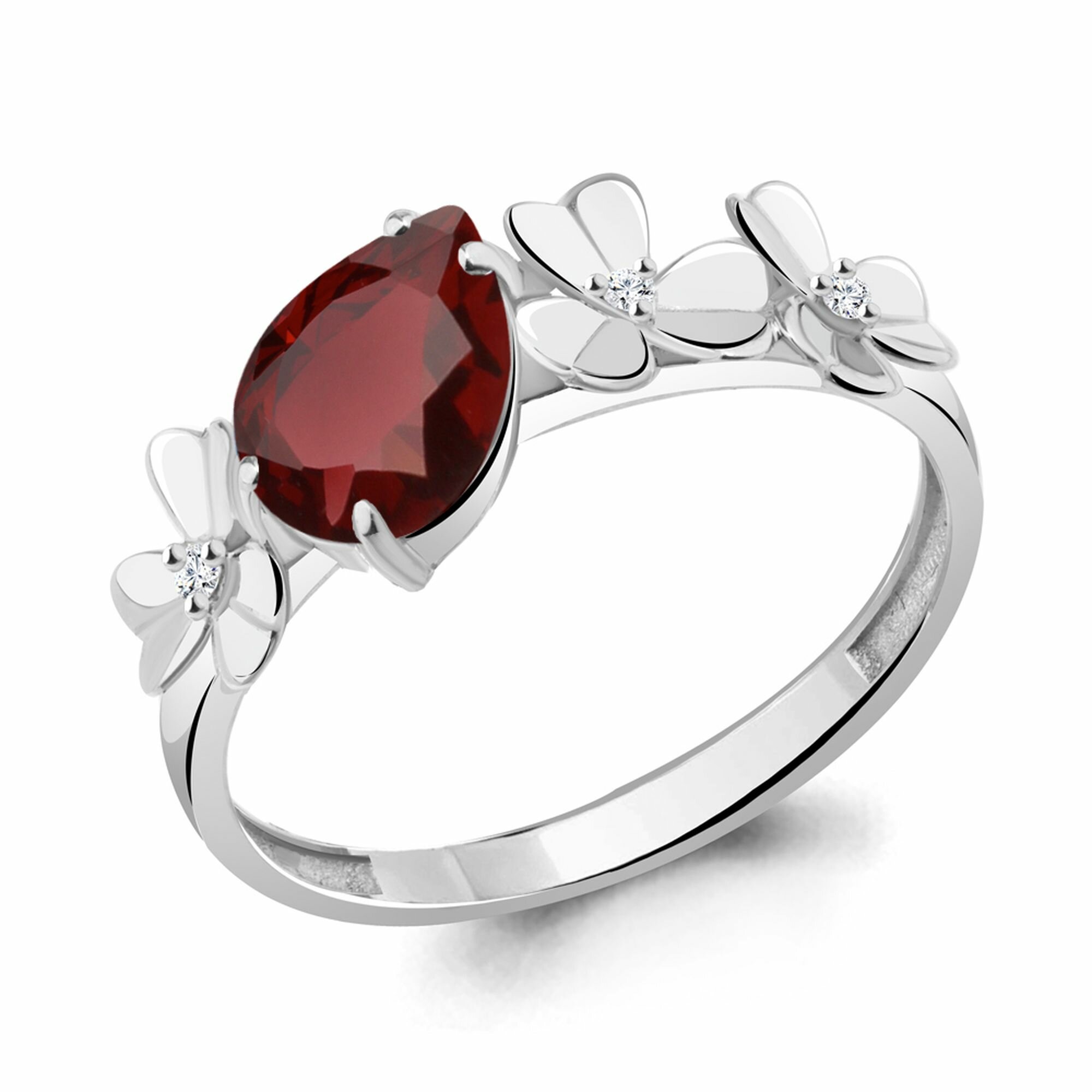 Кольцо, серебро, 925 проба, родирование, фианит, гранат