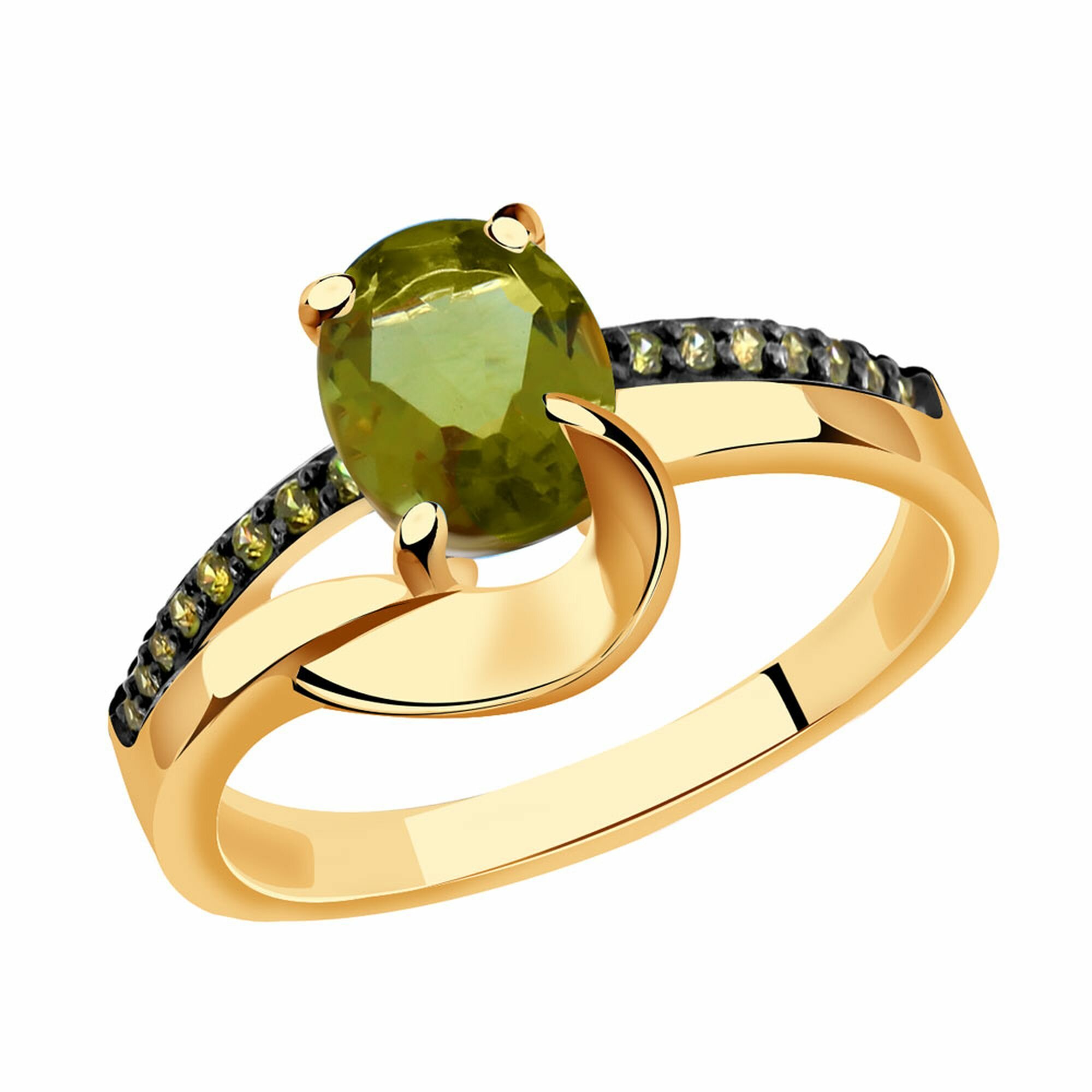 Кольцо, красное золото, 585 проба, султанит, фианит