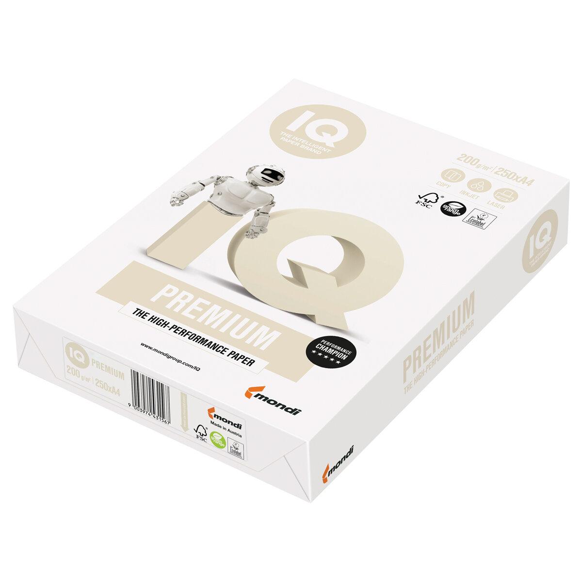 Бумага IQ "Premium" А4, 200г/м2, 250л, 172%