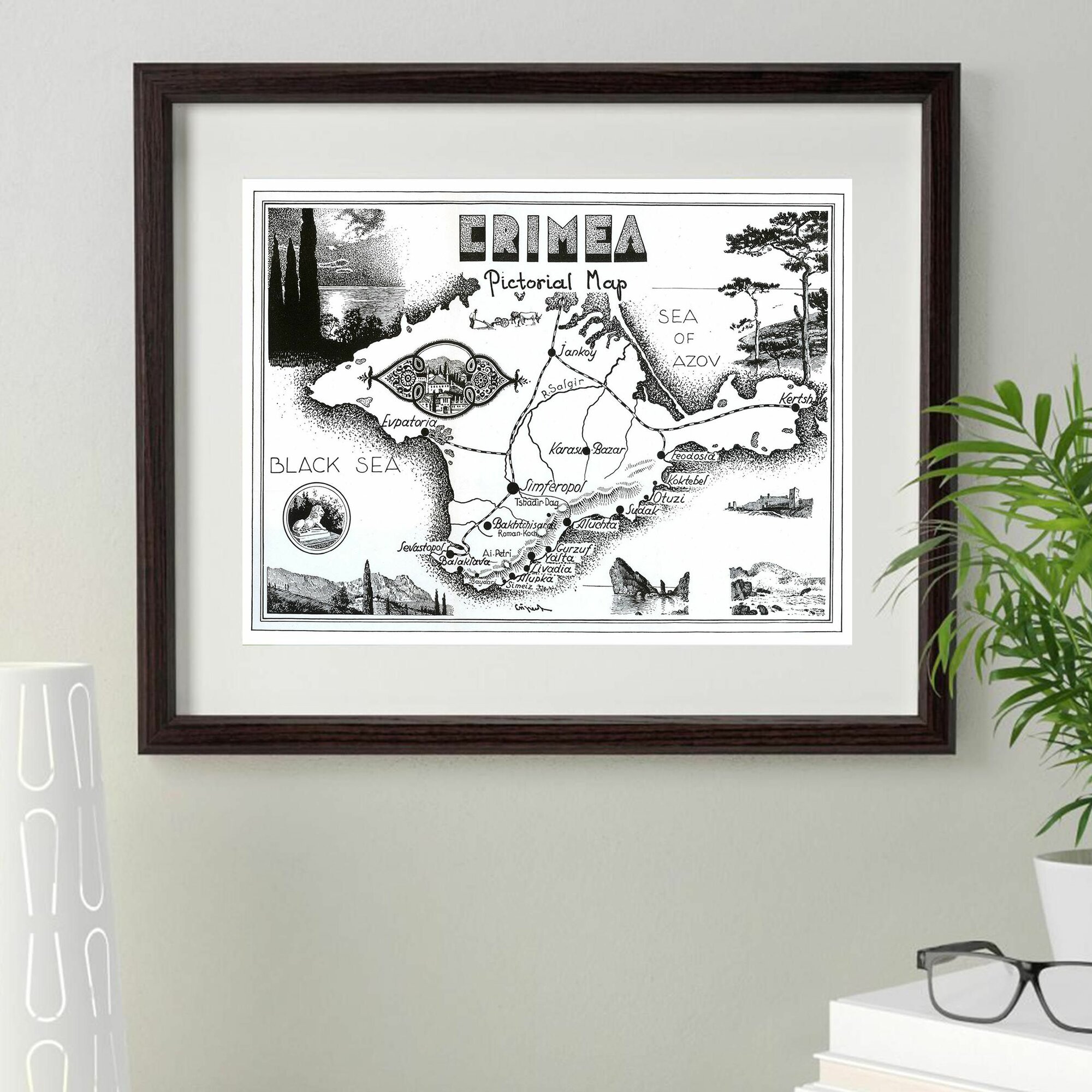 Ретро карта Крыма 1931 год, без рамы, размер 50 x 70 см