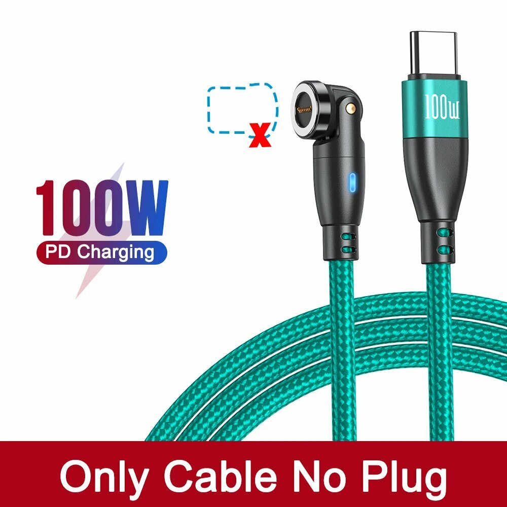 AUFU 100 Вт Магнитный кабель USB типа C 5A Кабель для быстрой зарядки Micro 1,8 м, Only Cable Green