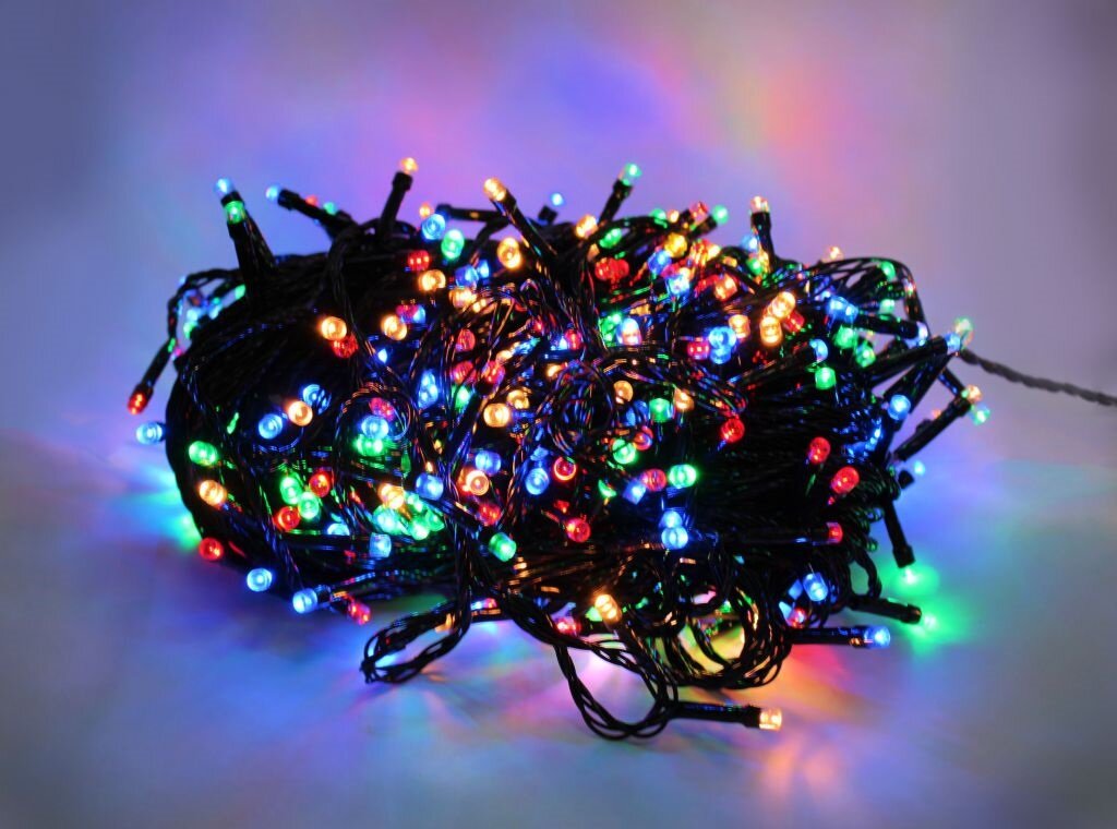 "Гирлянда нить" на черном проводе, разноцветная, 9 м + 1,5 м, 100 LED ламп