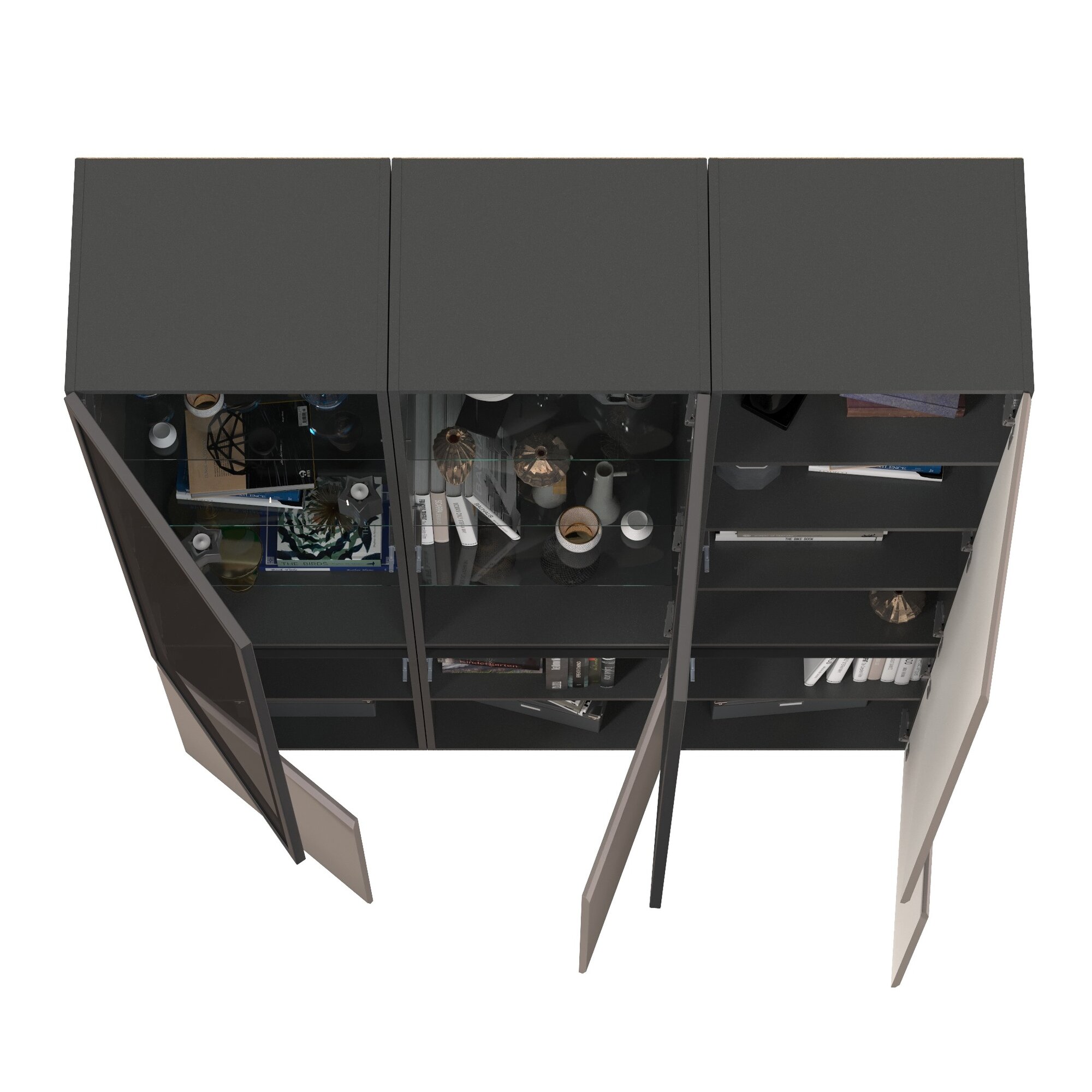 Шкафы Моби Сидней 13.200+2х201, цвет антрацит/веллюто капучино, 150х41,3х205,2 см.