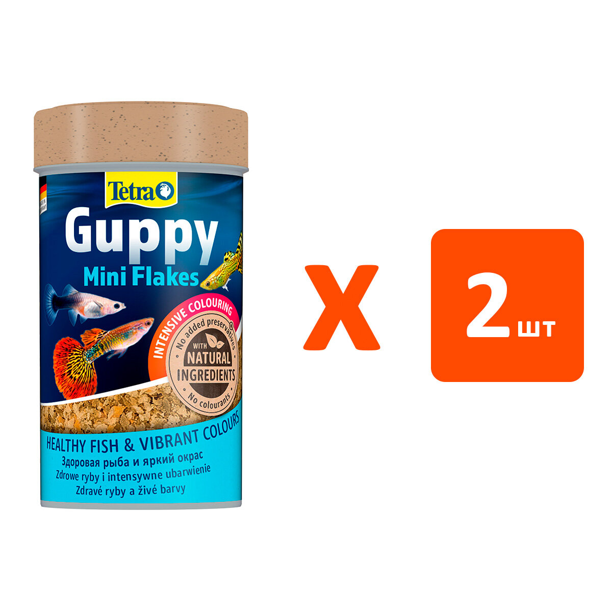 TETRA GUPPY MINI FLAKES корм хлопья для всех видов гуппи и других живородящих рыб (100 мл х 2 шт)