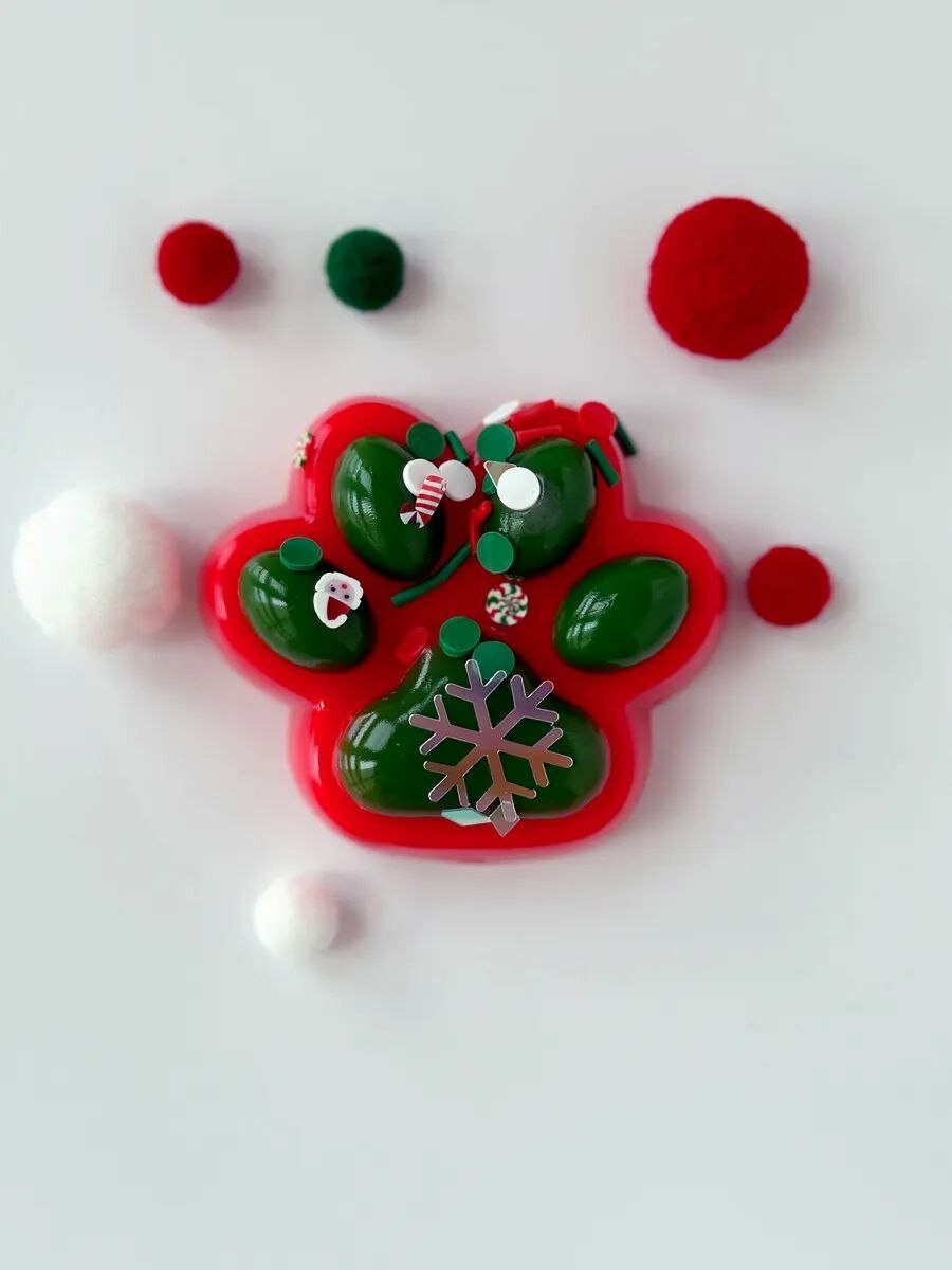 Новогодняя Игрушка-антистресс "Кошачья лапка", антистресс, силикон, красная