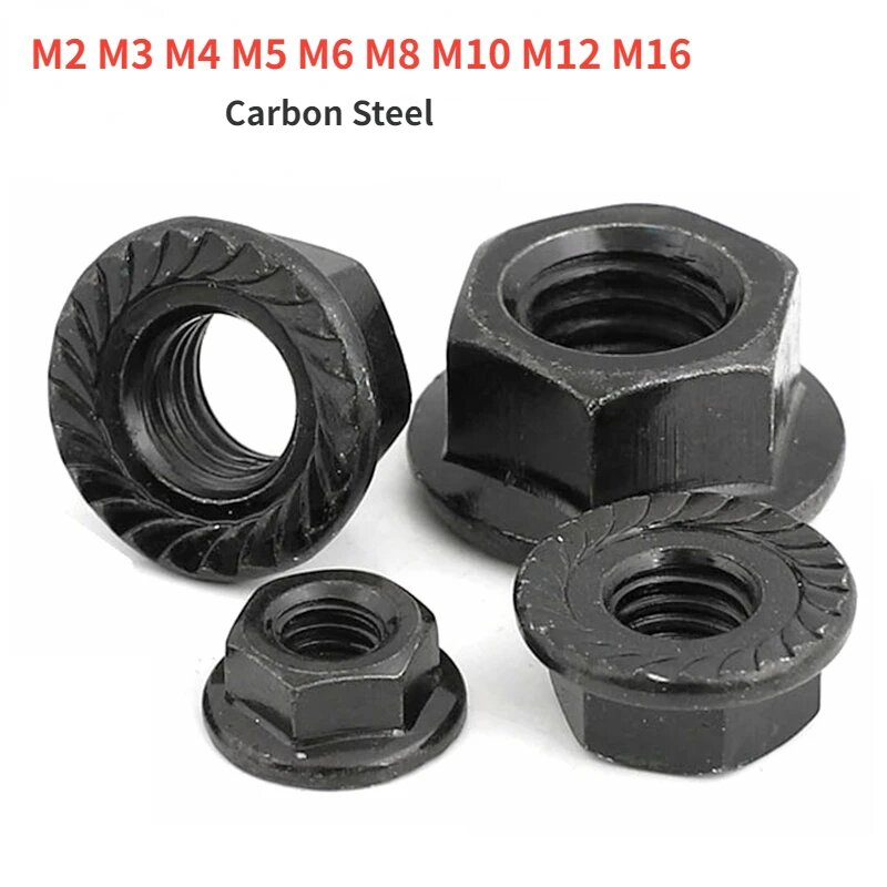 M2 M3 M4 M5 M6 M8 M10 M12 M16 Черная углеродистая сталь Шестигранный фланец Нейлоновая вставка Контргайка Самоблокирующаяся нейлоновая контргайка