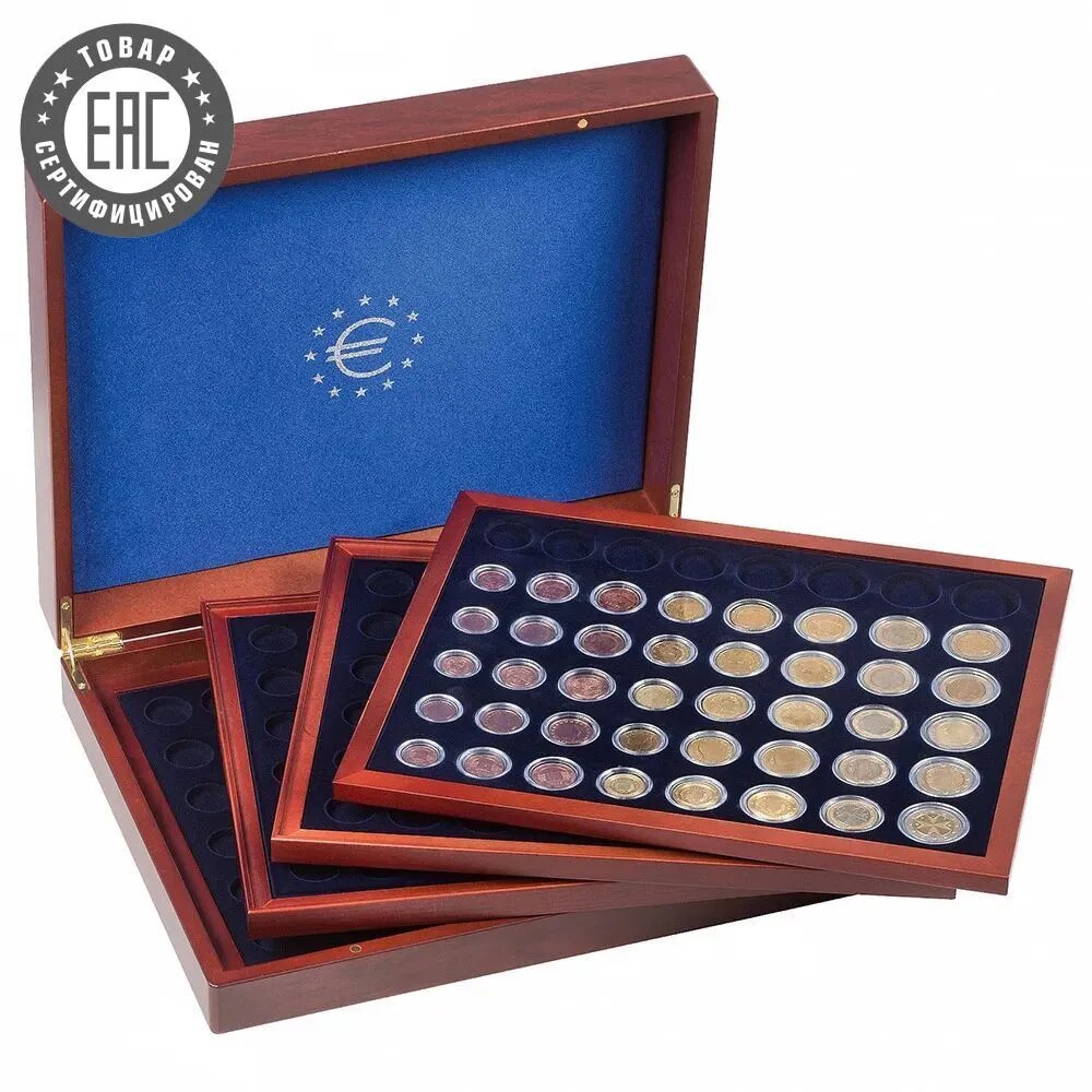 Коробка HMK 4T C EU BL на 24 набора монет евро в капсулах. Leuchtturm, #347179