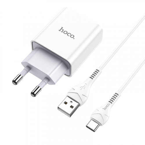 Зарядное устройство Hoco 10,5Вт, 2,1А, 1хUSB + кабель USB/Type-C 1м, C81A, белый