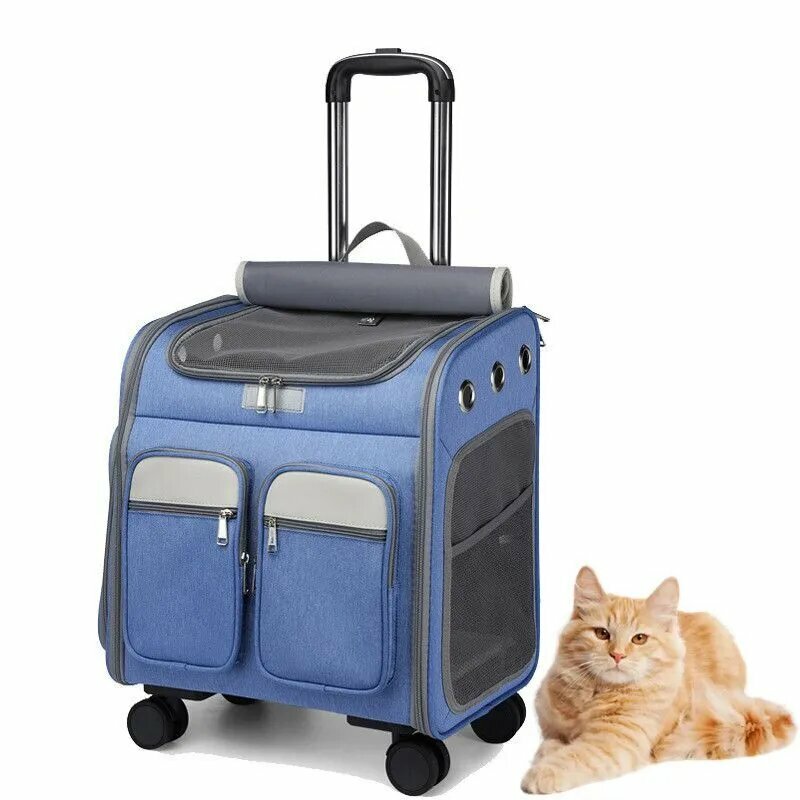 Сумка-переноска, рюкзак на колёсах для животных, кошек и собак перевозка в самолёте на отдых, Переноска, Средний, Синий, Синий,11756589968