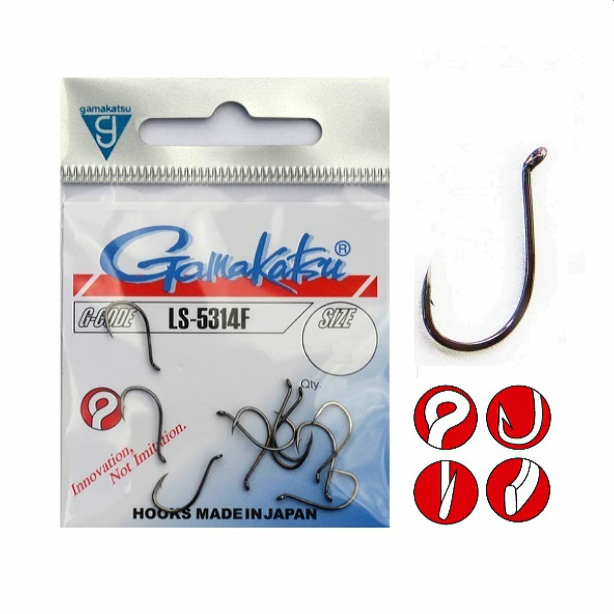 Крючки для рыбалки одноподдевные металлические набор на щуку и сома, Gamakatsu LS-5314F HOOKS BLACK разм. 02 8шт. по 1 упак, снасти карповые летние Япония