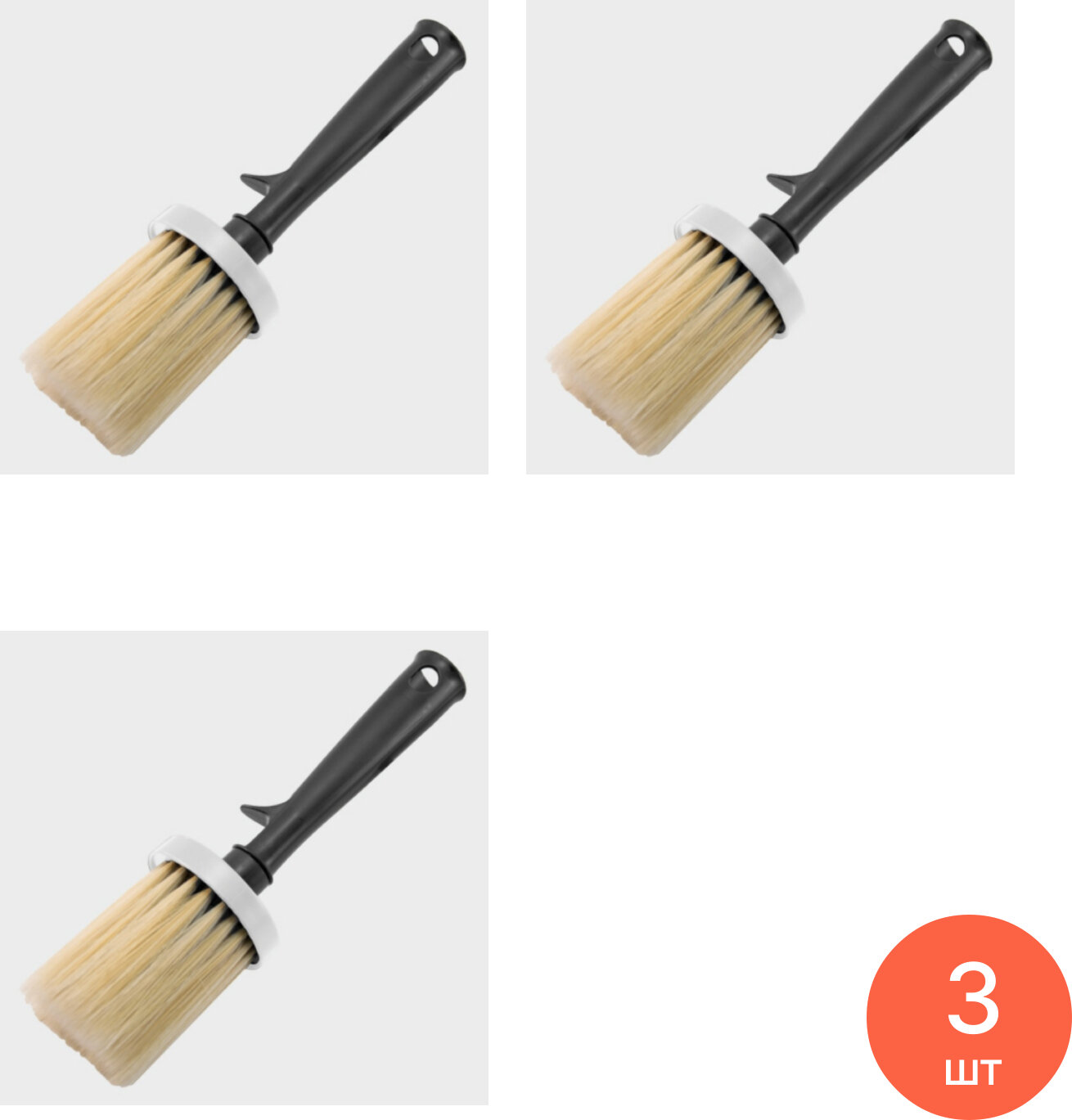 Кисть малярная DECOR / Декор маховая, со смешанной светлой щетиной, 65мм / малярные и отделочные инструменты (комплект из 3 шт)