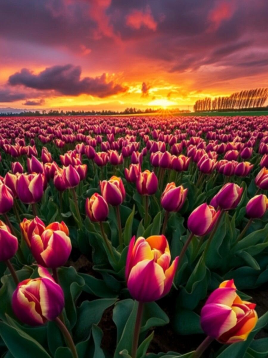 Картина по номерам на подрамнике 40*50 см "Тюльпаны на закате"