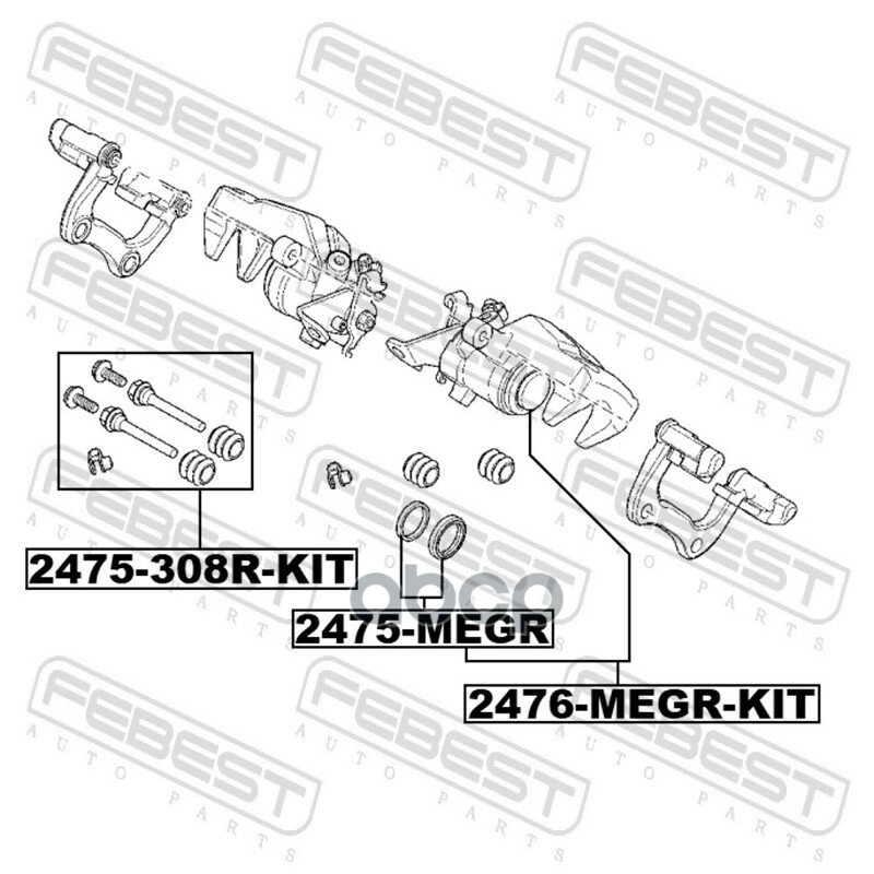 Комплект поршня суппорта тормозного заднего RENAULT MEGANE II 2002-2008 Febest арт. 2476-megr-kit