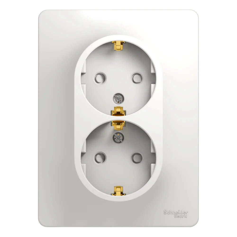 Двухместная розетка Systeme Electric СП Glossa защ. шторки, с заземлением, в сборе белая GSL000126