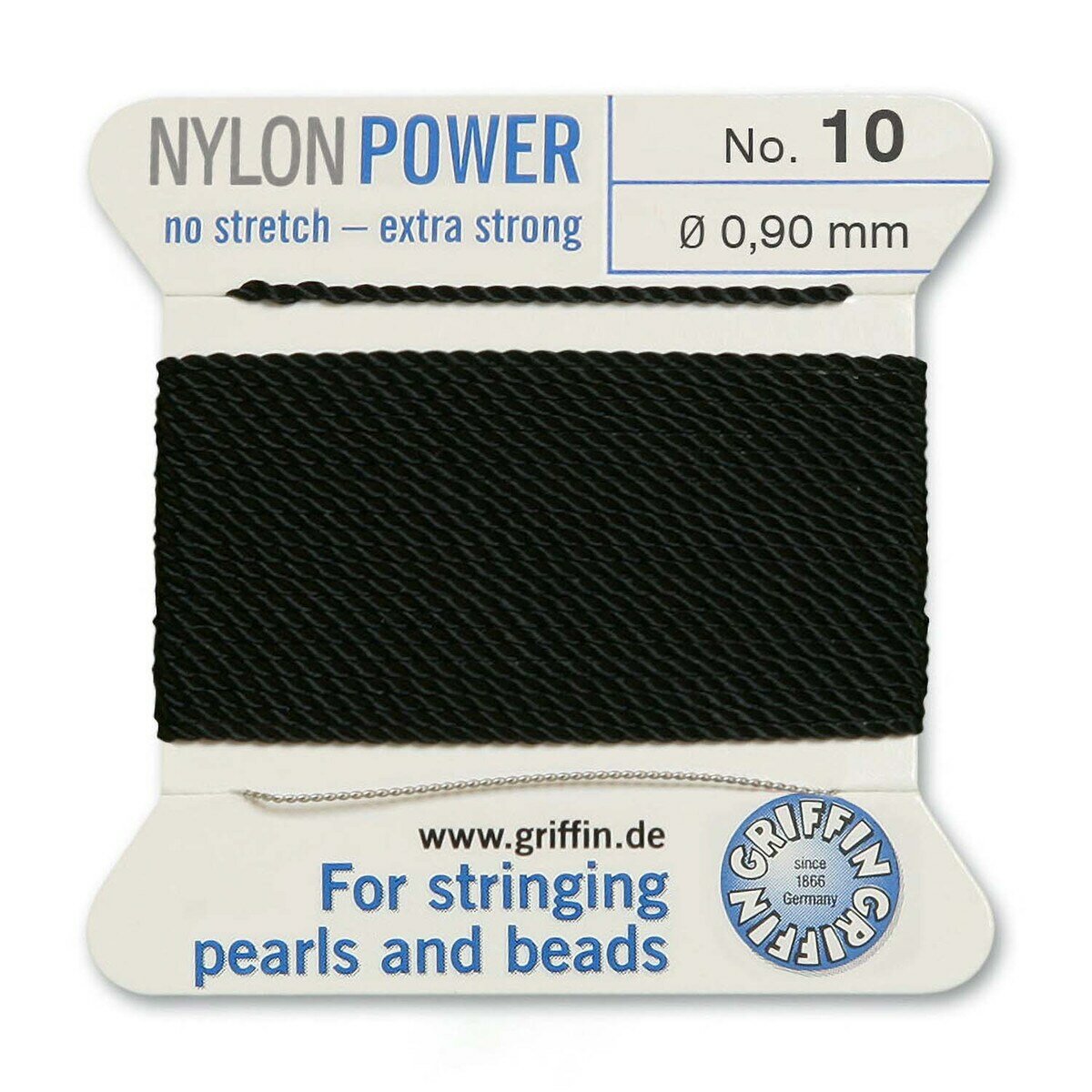 Нить нейлоновая, Griffin Nylon Power No.10 (0.9мм), черная, с иглой, моток, 2 метра