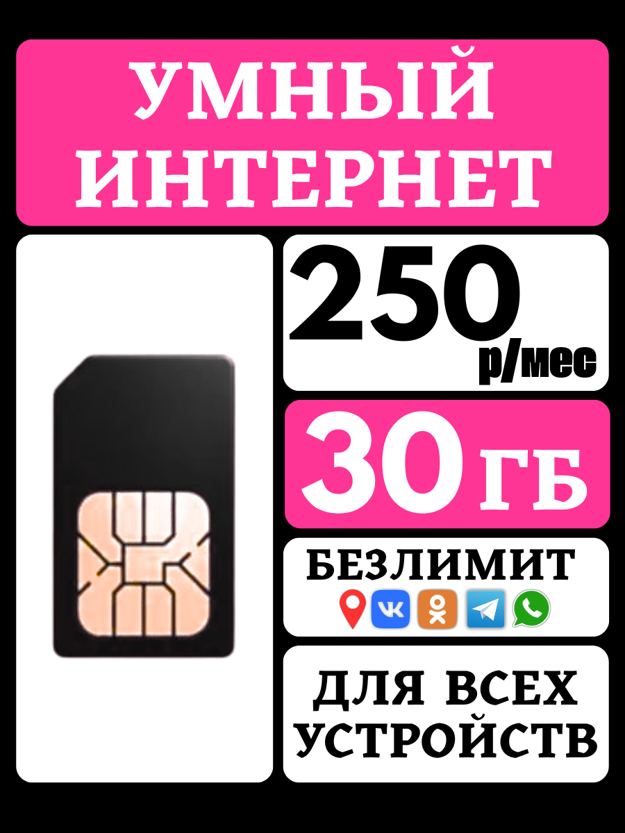 SIM-карта Теле2 - 30 ГБ интернета для видеокамеры, магнитолы, модема и роутера