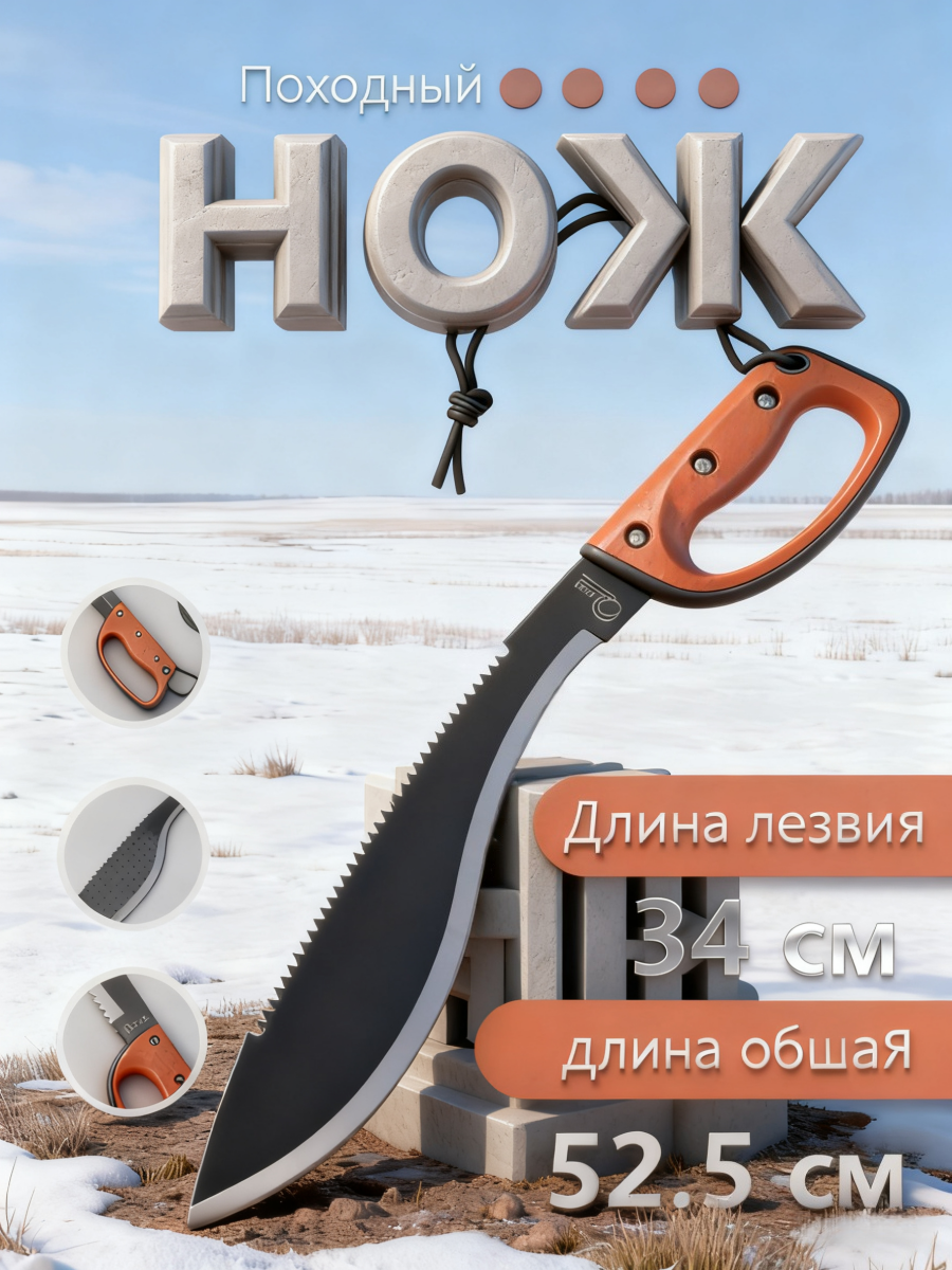 Большой нож охотничий – прочная сталь, нескользящая рукоять, компактные ножны