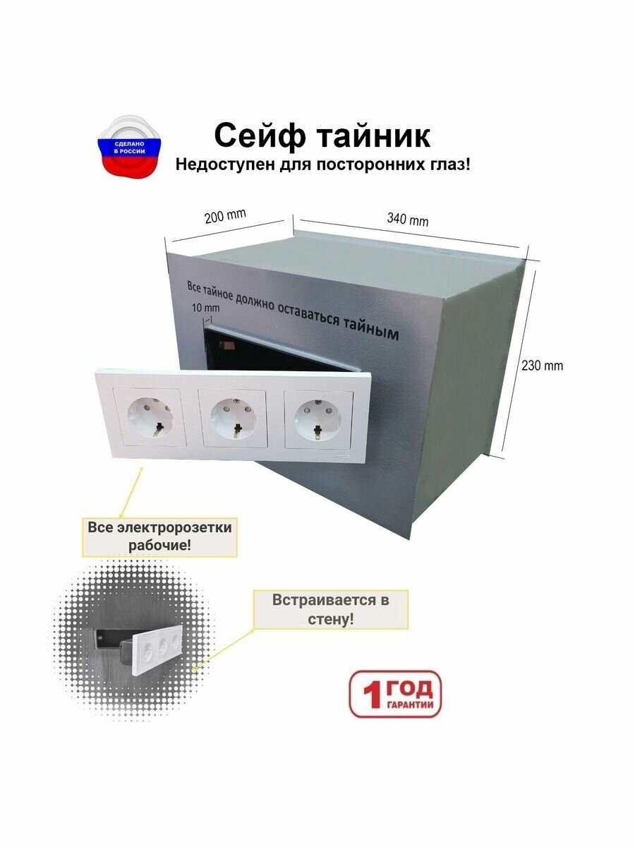 Скрытый сейф-тайник для денег и документов с блоком рабочих розеток Schneider Electric AtlasDesign. Встраиваемый в стену на глубину 20 см.