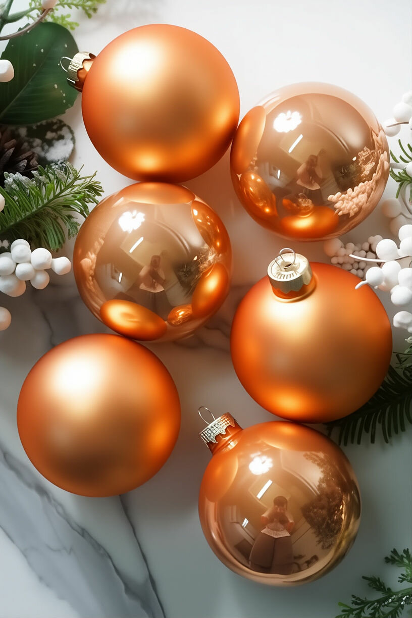 Набор стеклянных шаров матовых и глянцевых, цвет: оранжевый шёлк, 80 мм, упаковка 6 шт, Winter Deco 2000264