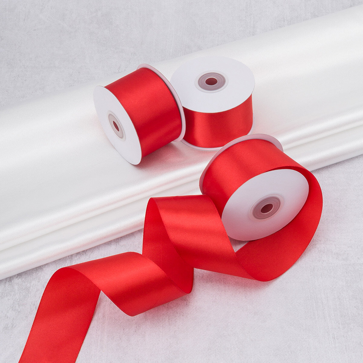 Лента атласная декоративная, 5 см х 22,86 м , цвет красный, 3 шт/упак