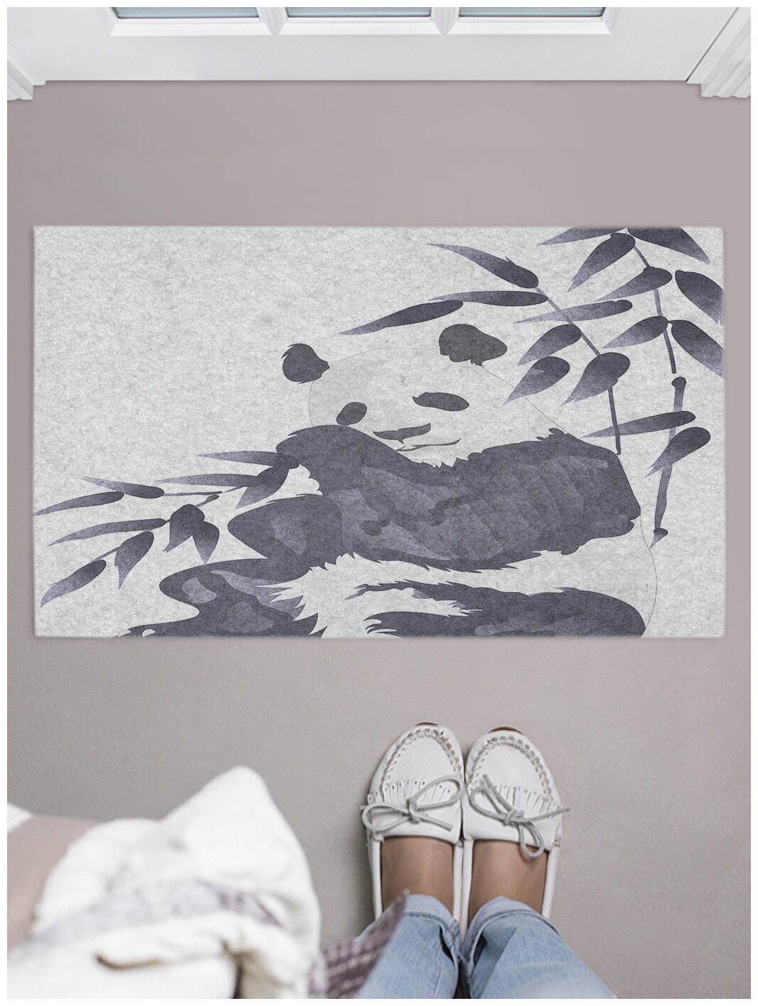 Коврик придверный в прихожую с принтом "Панда не спит" 45x75 см , JoyArty