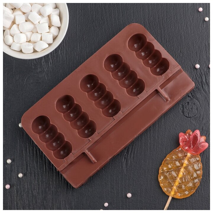 Форма силиконовая для леденцов «Батончик», 19×11×2 см, 5 ячеек (6×2,6 см), цвет микс