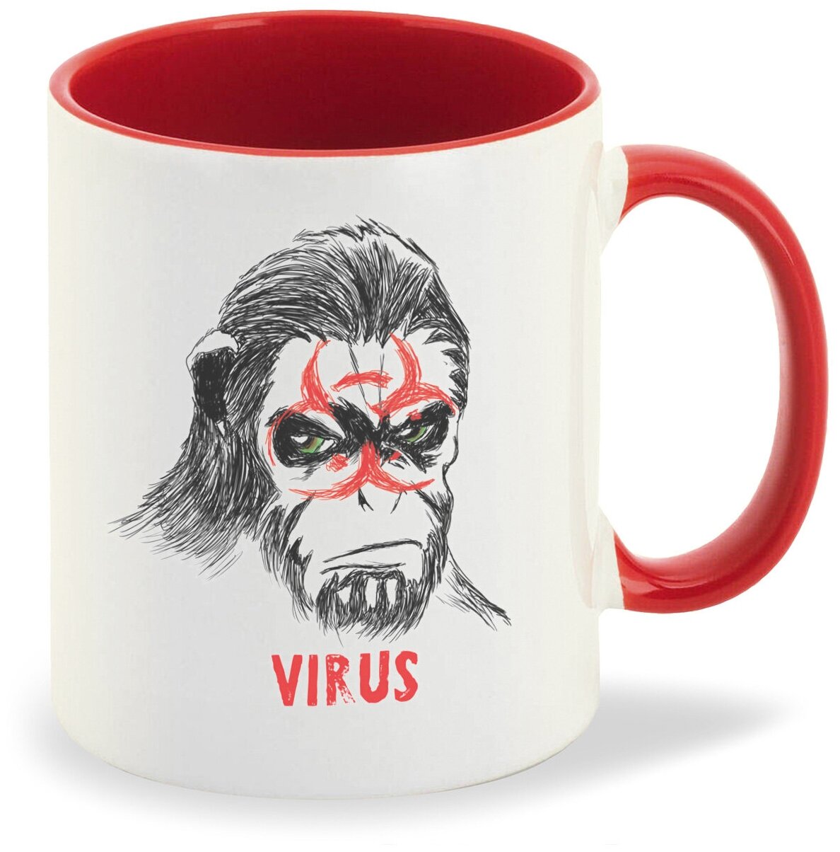 Кружка красная CoolPodarok Virus Обезьяна