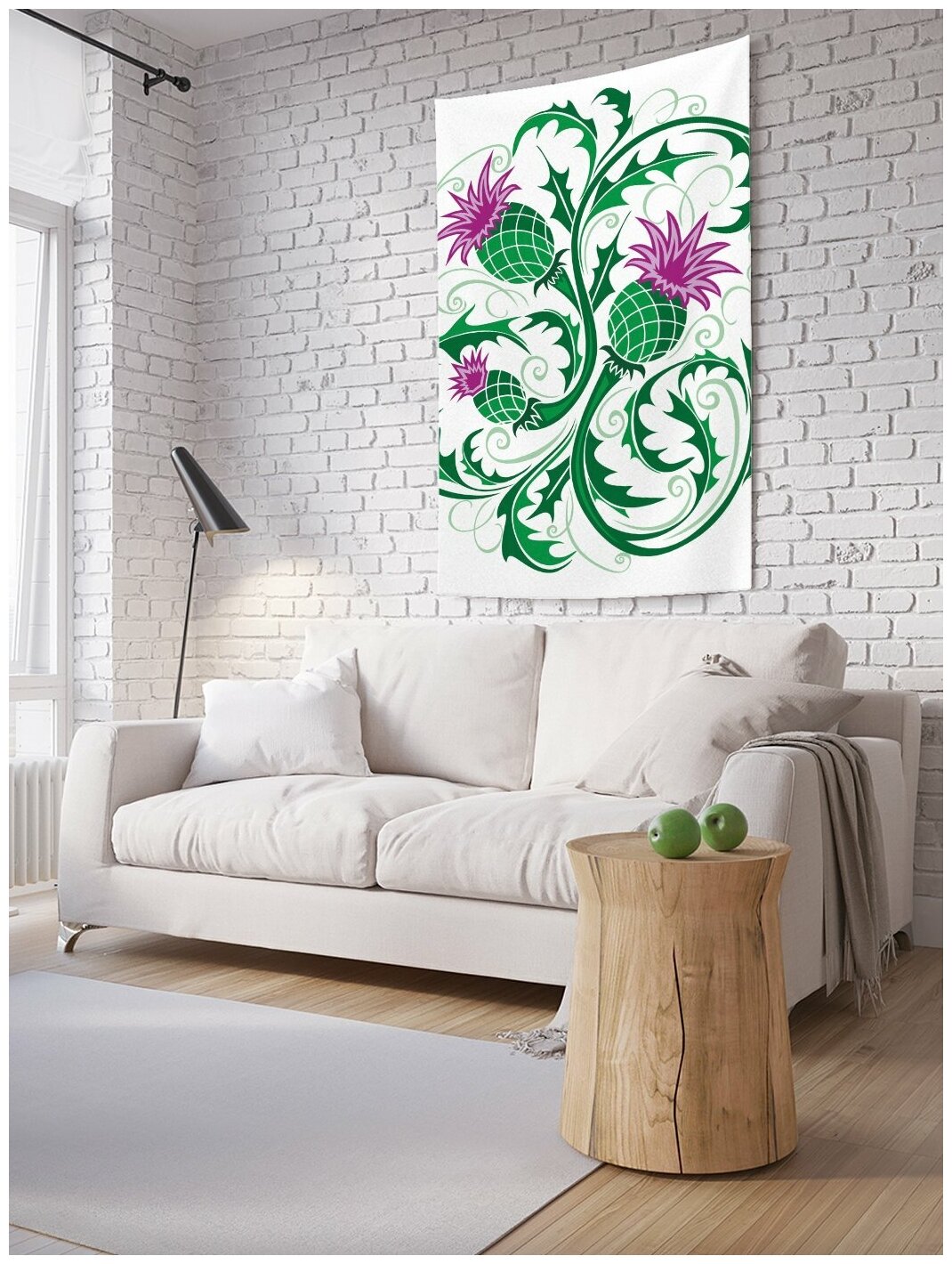 Фотопанно на стену тканевый вертикальный 150х200 "Узорный чертополох" , JoyArty