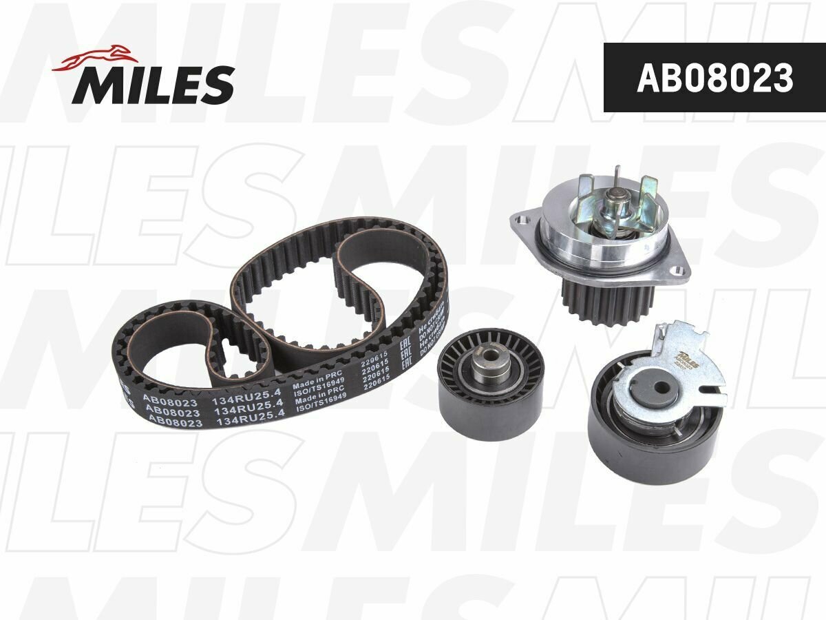 Комплект ГРМ с помпой MILES AB08023 для а/м Citroen Berlingo, C3, C-Elysee, Xsara, Peugeot 307, 308, Partner с двигателями 1.6 TU5J, EC5.