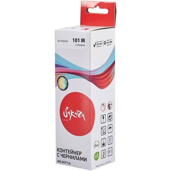 Контейнер с чернилами Sakura Printing Sakura C13T03V34A (101 M) для Epson, пурпурный, 6000 к, 70 мл.
