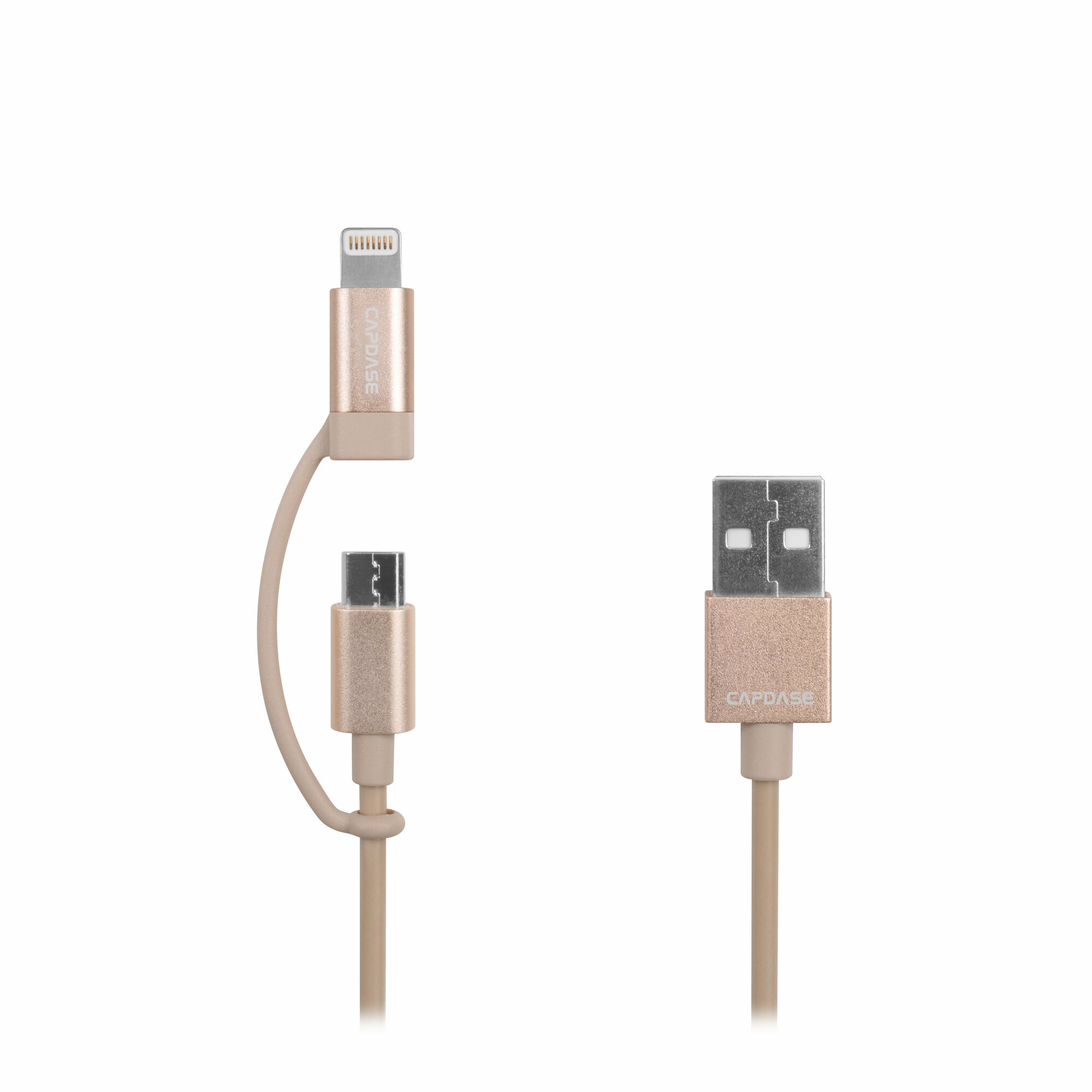 "Capdase" - кабель для быстрой зарядки и передачи данных 2 в 1 USB - Lightning/Micro USB 18 см, золотистый