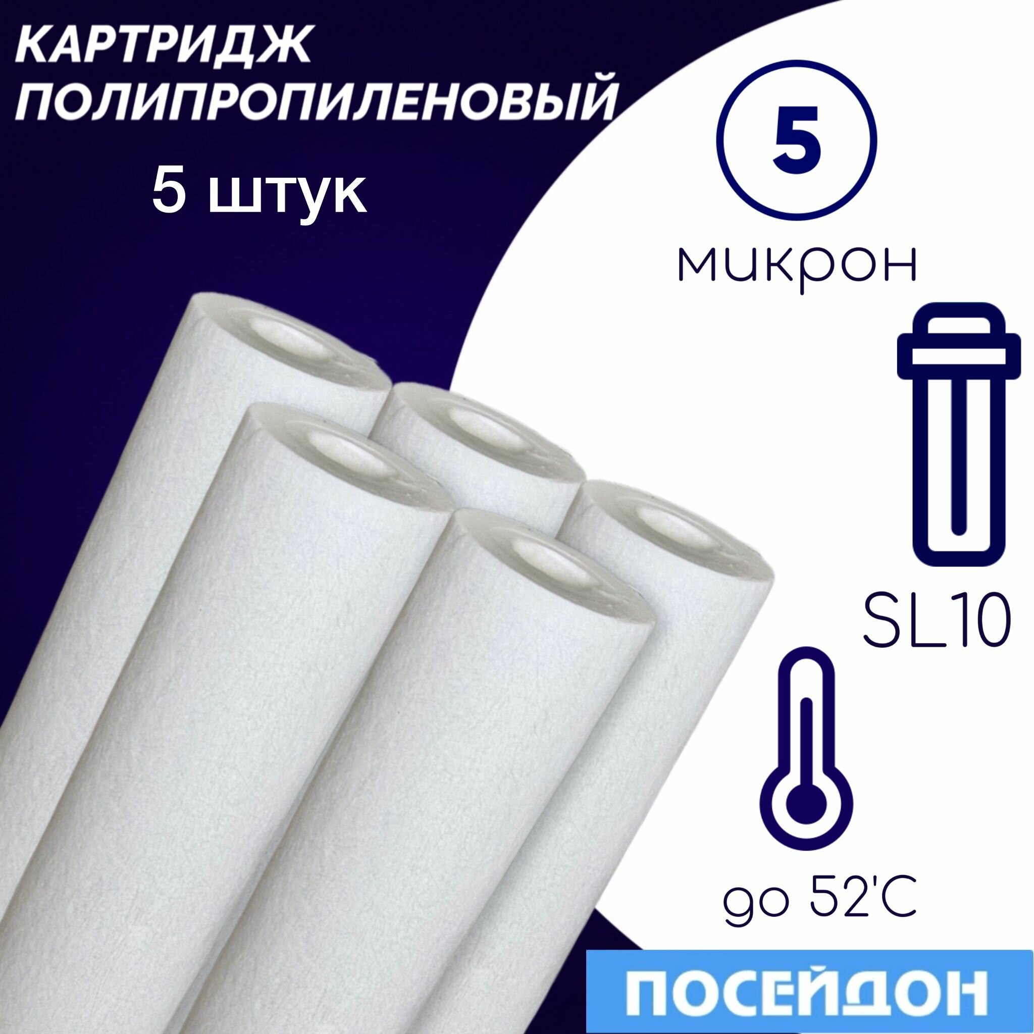 Сменные картриджи ЭФГ 63/250 5 мкм элемент фильтрующий (набор 5 шт.) Фильтр для воды Slim Line10