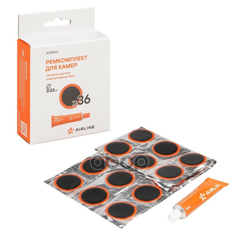 Аптечка для ремонта камер (заплатки 32x32, клей-активатор) из 36шт AIRLINE арт. ATRS102 - высокое качество