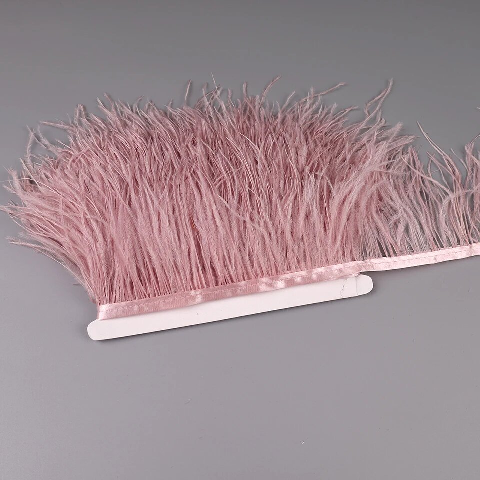 Страусиные перья на ленте, белые, 10-15 см Розовый, 10 meters, leather pink