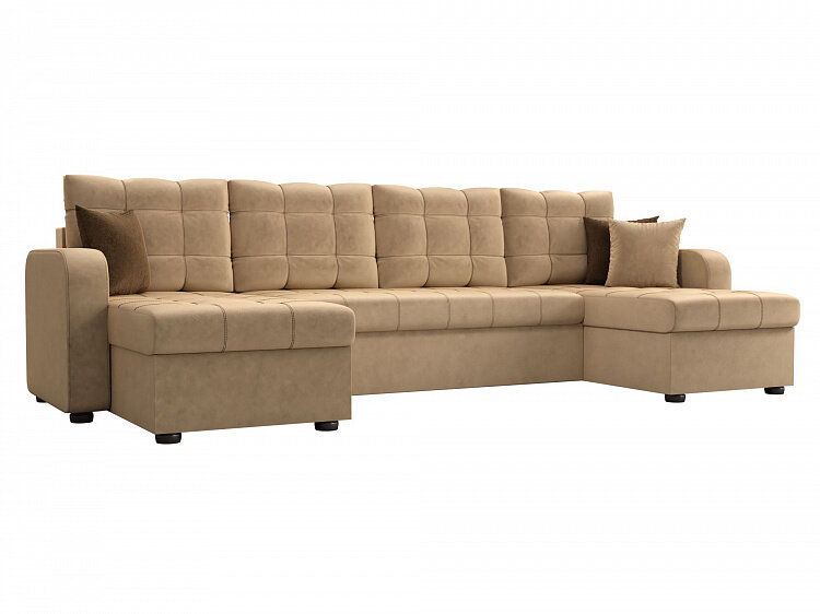 Угловой диван Ливерпуль Квадро П-образный бежевый, дельфин, 310х150х85 см, с ящиком для белья