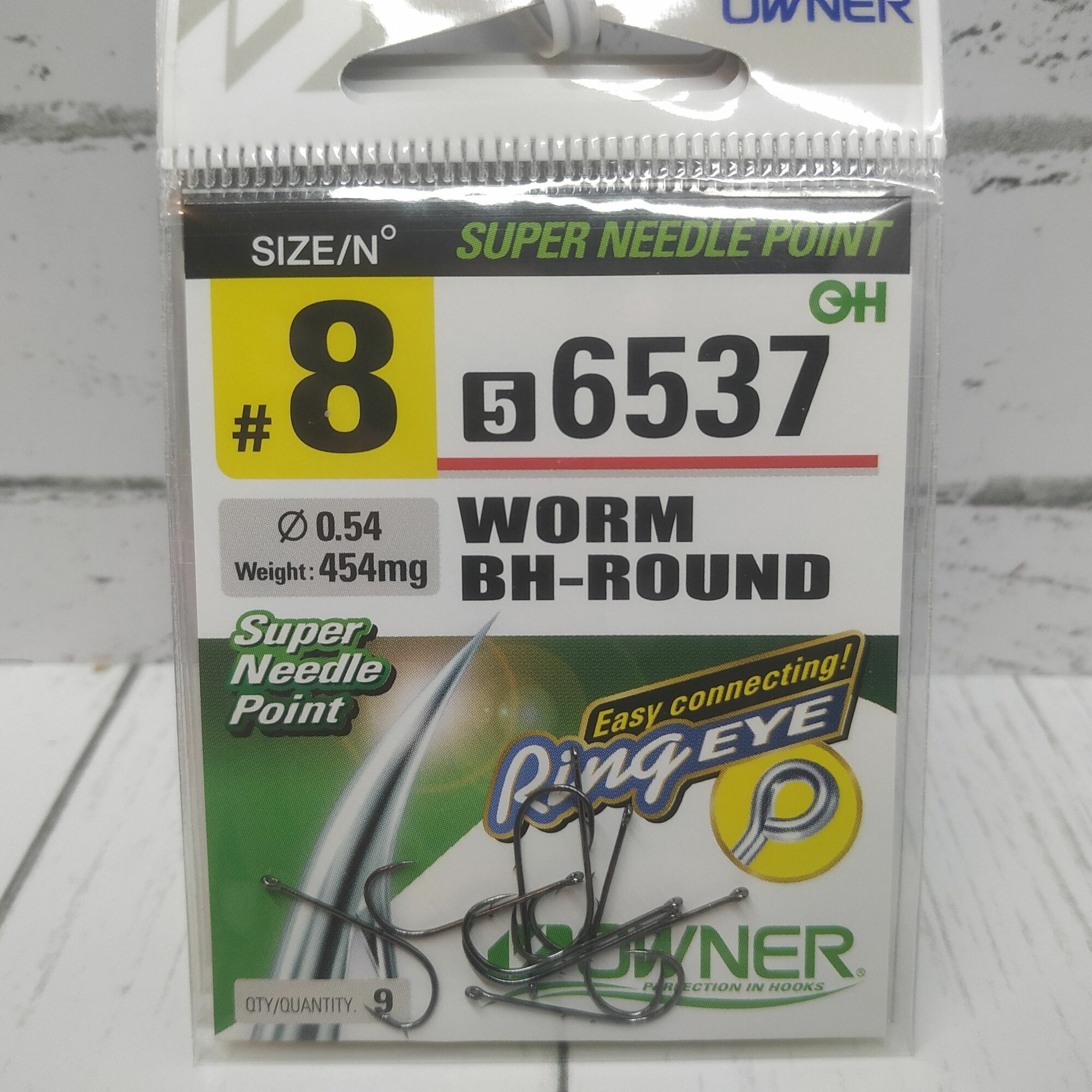 OWNER Крючок рыболовный с насечками-6537 WORM BH-ROUND BC "ORIGINАL" №8-5уп (45шт)