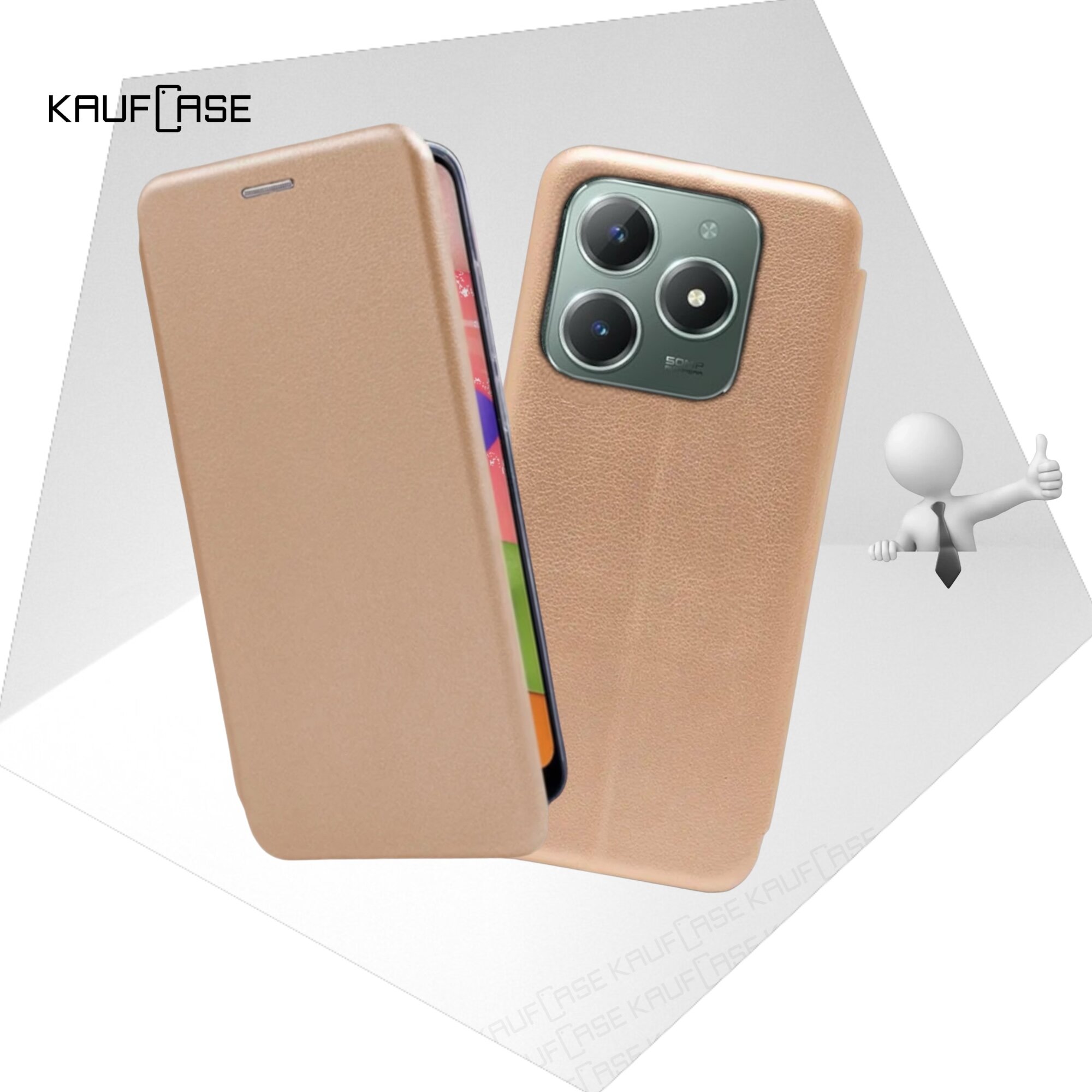 Чехол книжка для телефона Realme C61 (RMX3939)/Realme C63 (6.75"), золото. Текстура под кожу