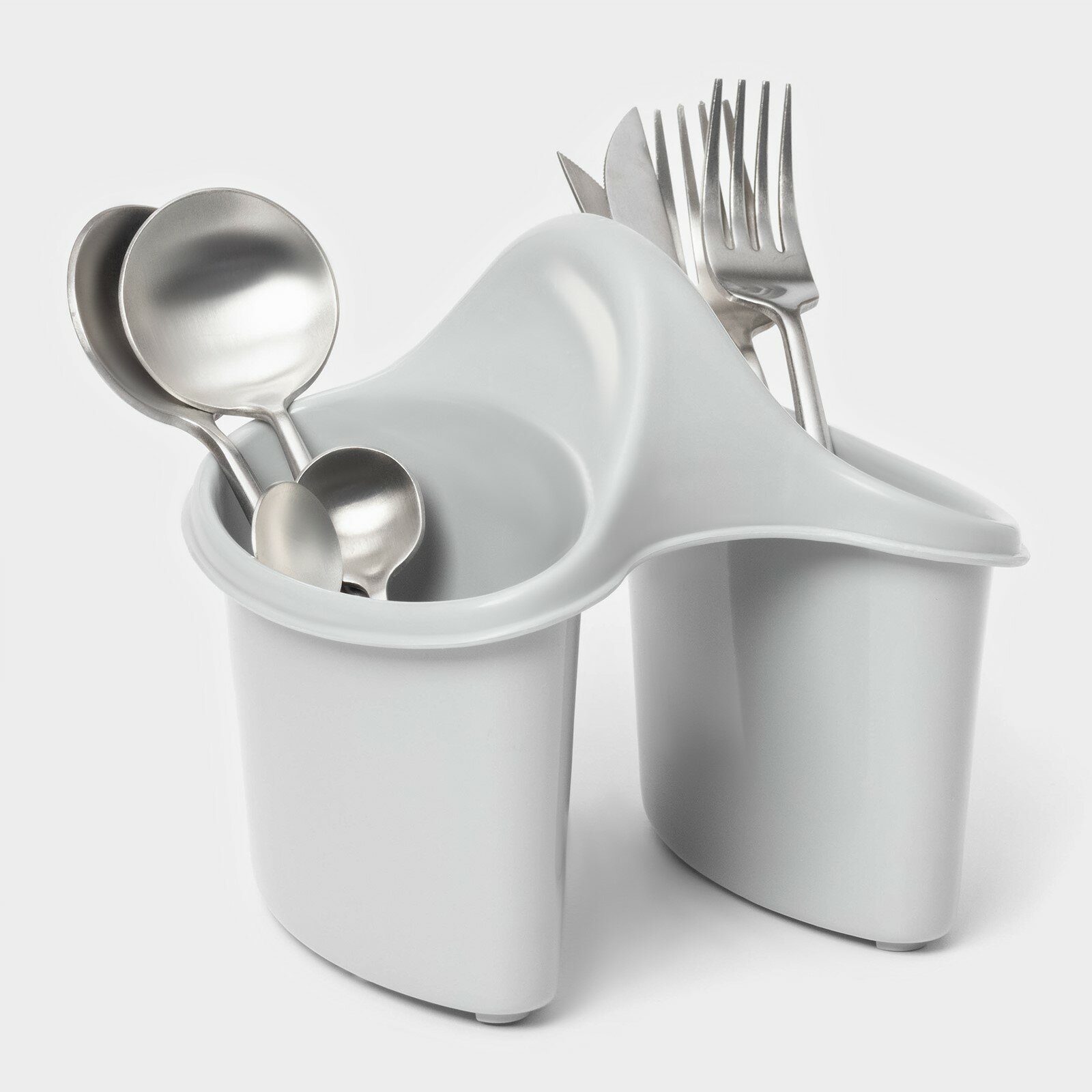 Сушилка для столовых приборов настольная 2 отделения, цвет серый