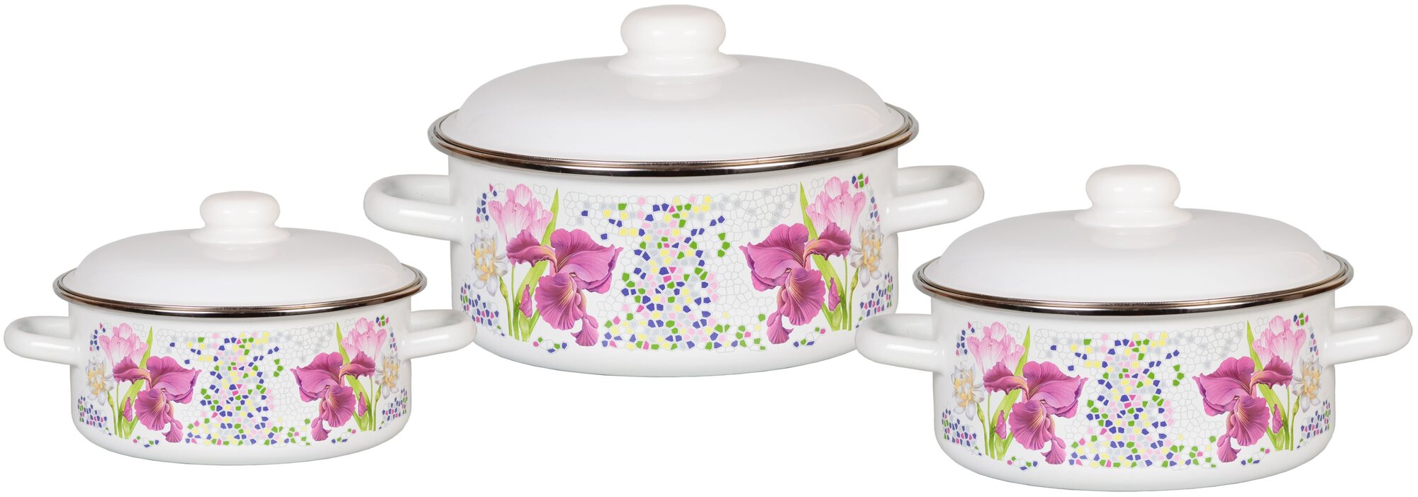 Набор кастрюль эмалиров. №05 "мозаика" белосн. (2 + 3 + 4 Л) "стальэмаль" 1KB051M белосн.