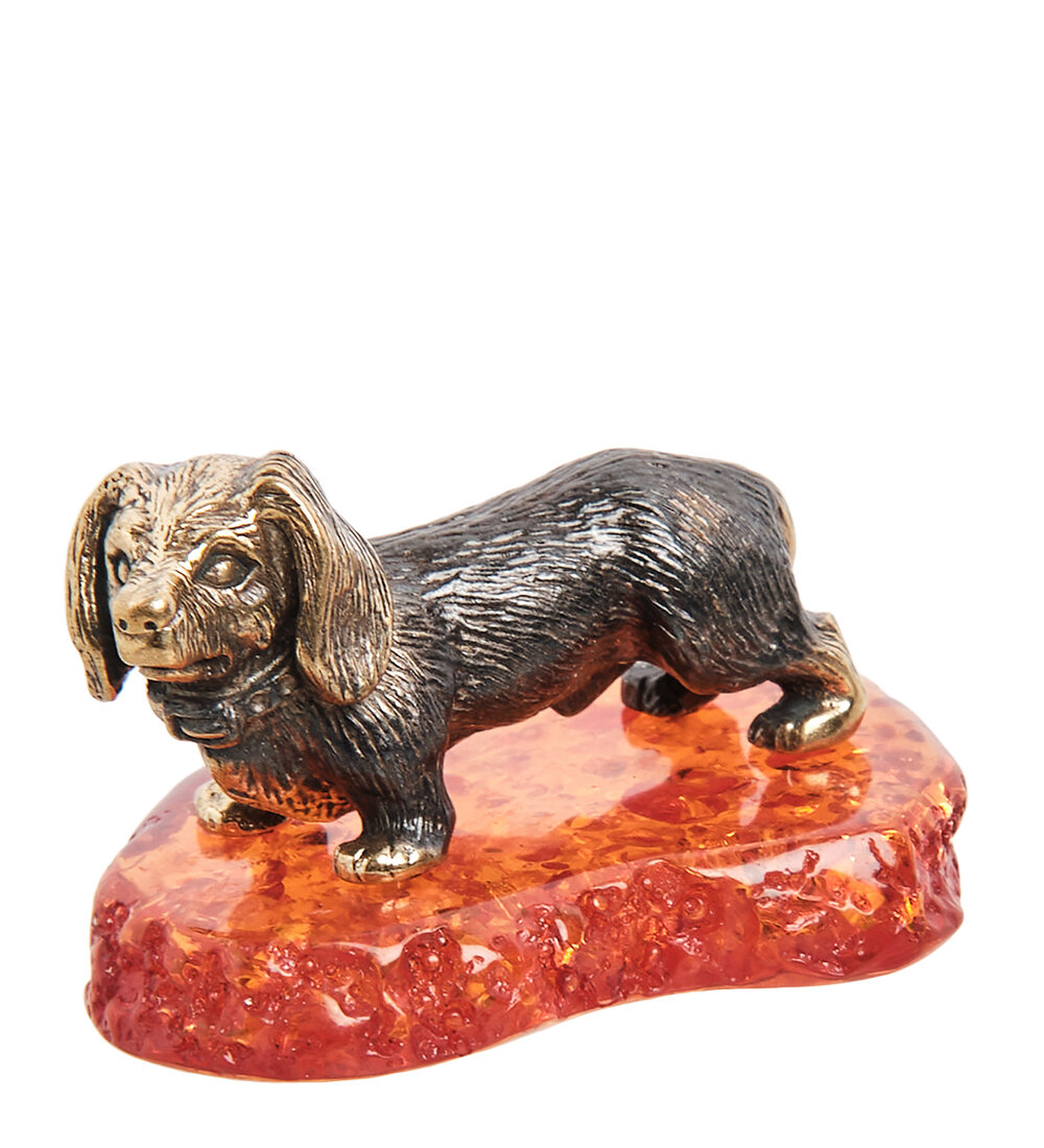 Фигурка 'Такса с ошейником' (латунь, янтарь)