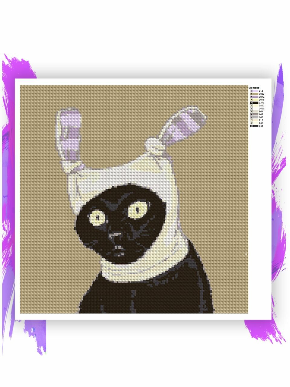 Алмазная мозаика без подрамника - вышивка Котик в носке