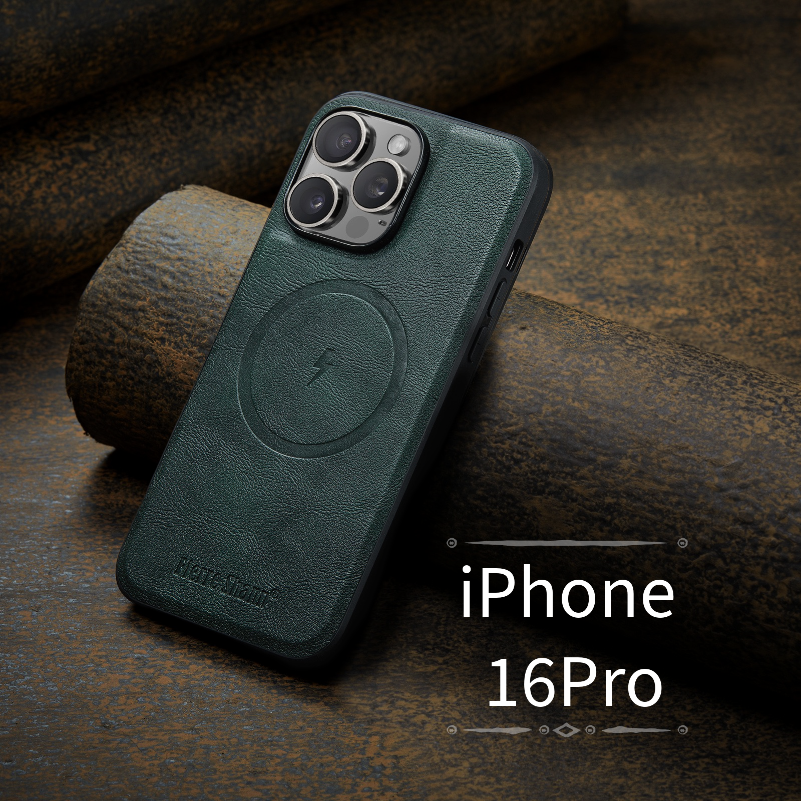 Чехол на айфон 16 про зеленый кожаный - Чехол iPhone 16 pro зеленый