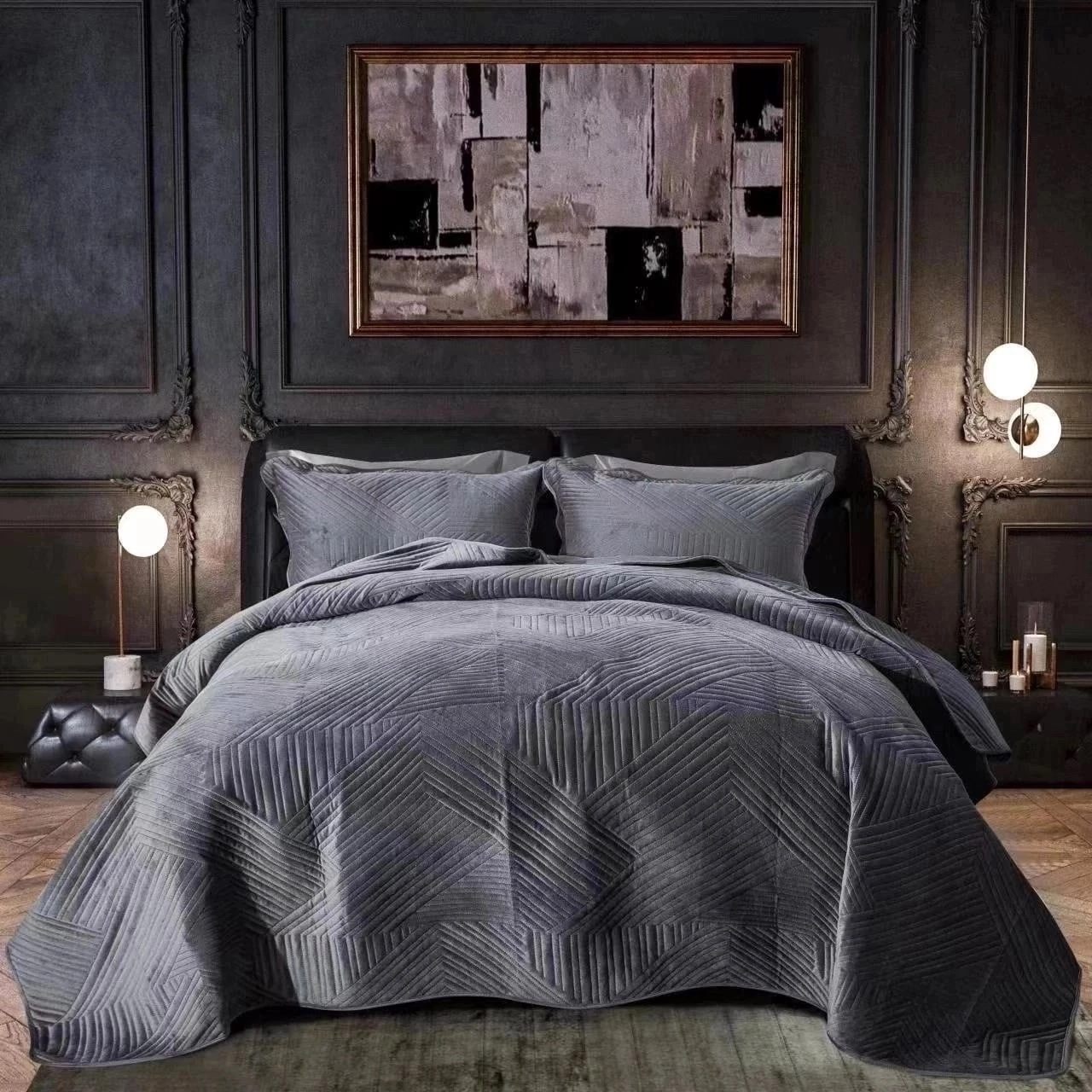 Покрывало 220х240 евромакси двухстороннее на кровать на диван графит