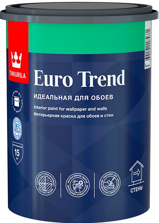 Краска для Обоев и Стен Tikkurila Euro Trend 2.7л Белая, Интерьерная / Тиккурила Евро Тренд.